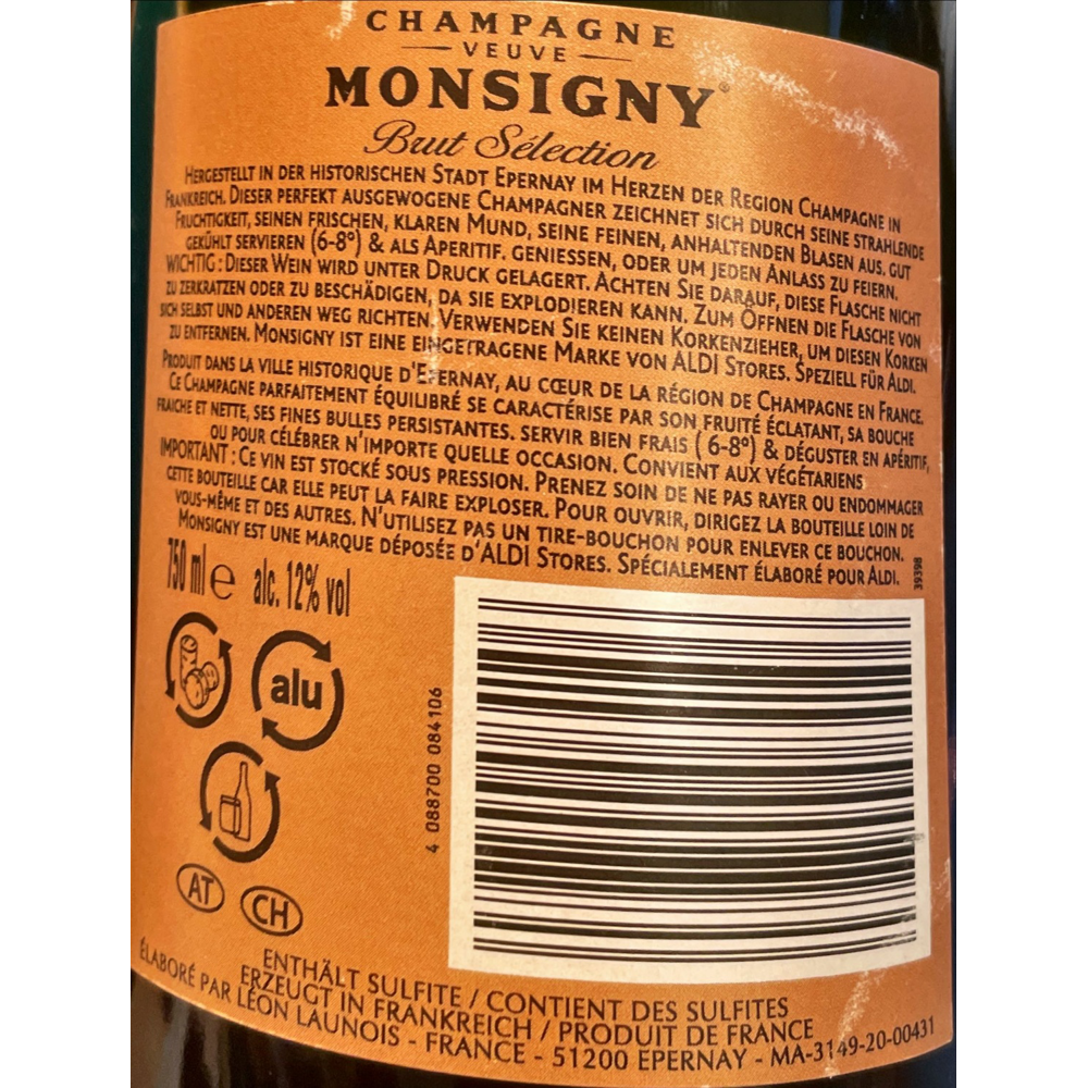 ROKSH Sekt VEUVE MONSIGNY Champagne Monsigny 750ml