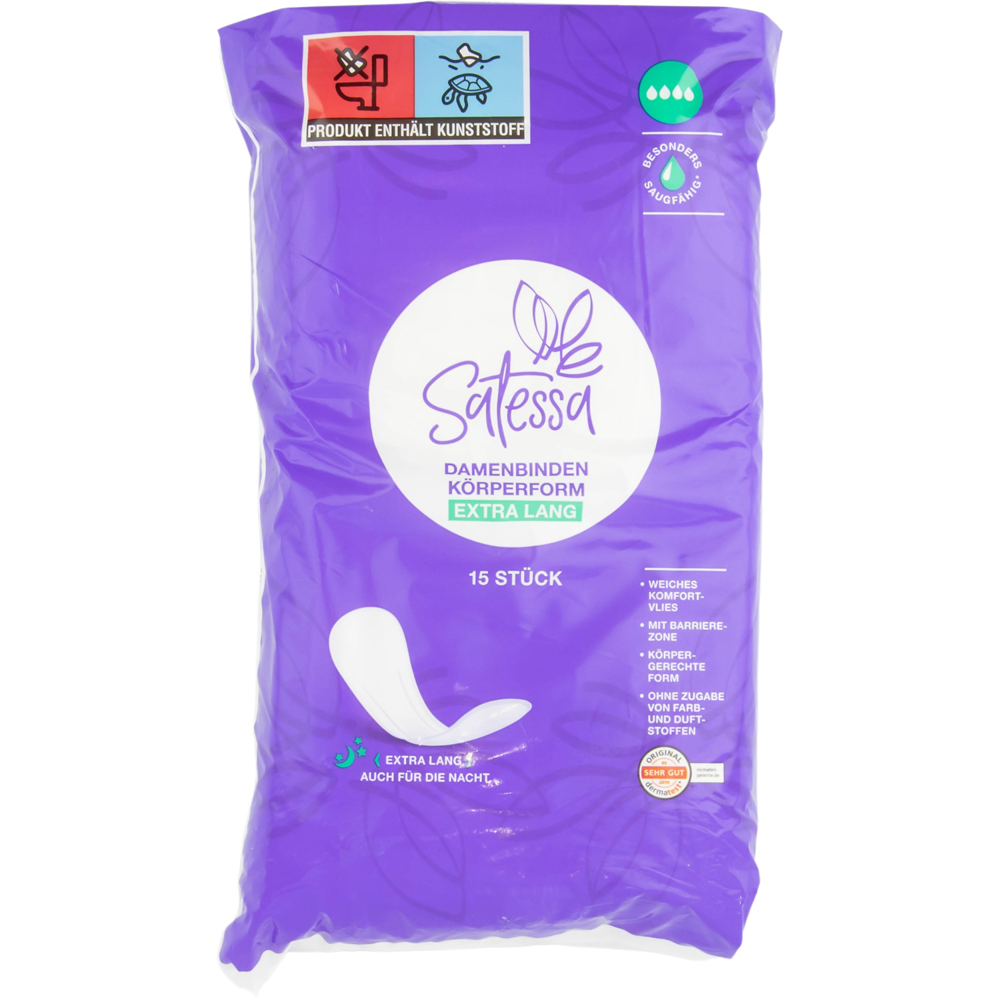 ROKSH Intimhygiene SATESSA Damenbinden Körperform, Extra Lang 15 Stück