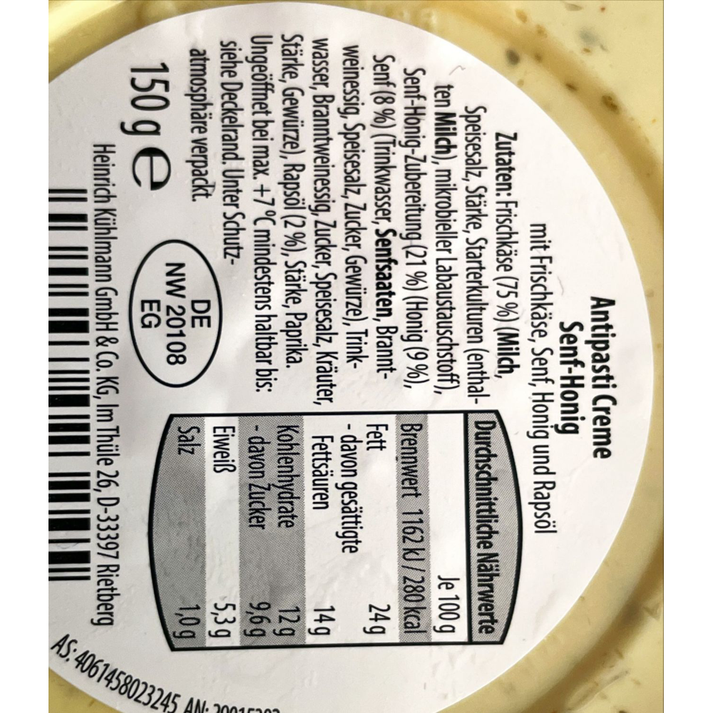 ROKSH Aufstriche & Co WONNEMEYER Antipasti Creme Senf Honig 150g