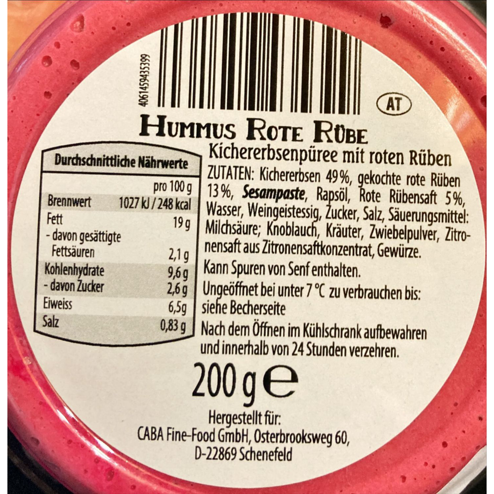 ROKSH Aufstriche & Co HUMMUS Rote Rübe 200g