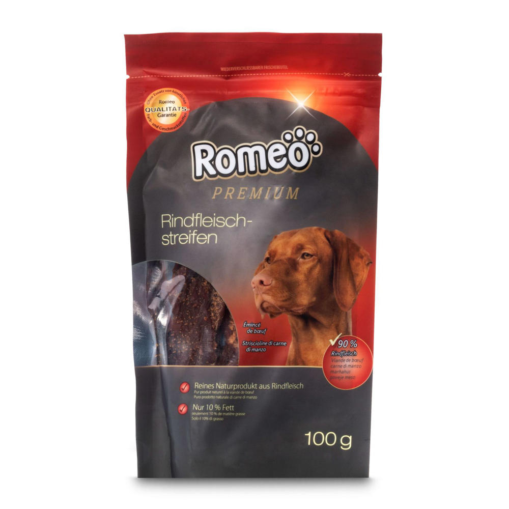 ROKSH Hundenahrung ROMEO Premium Rindfleischstreifen 100g