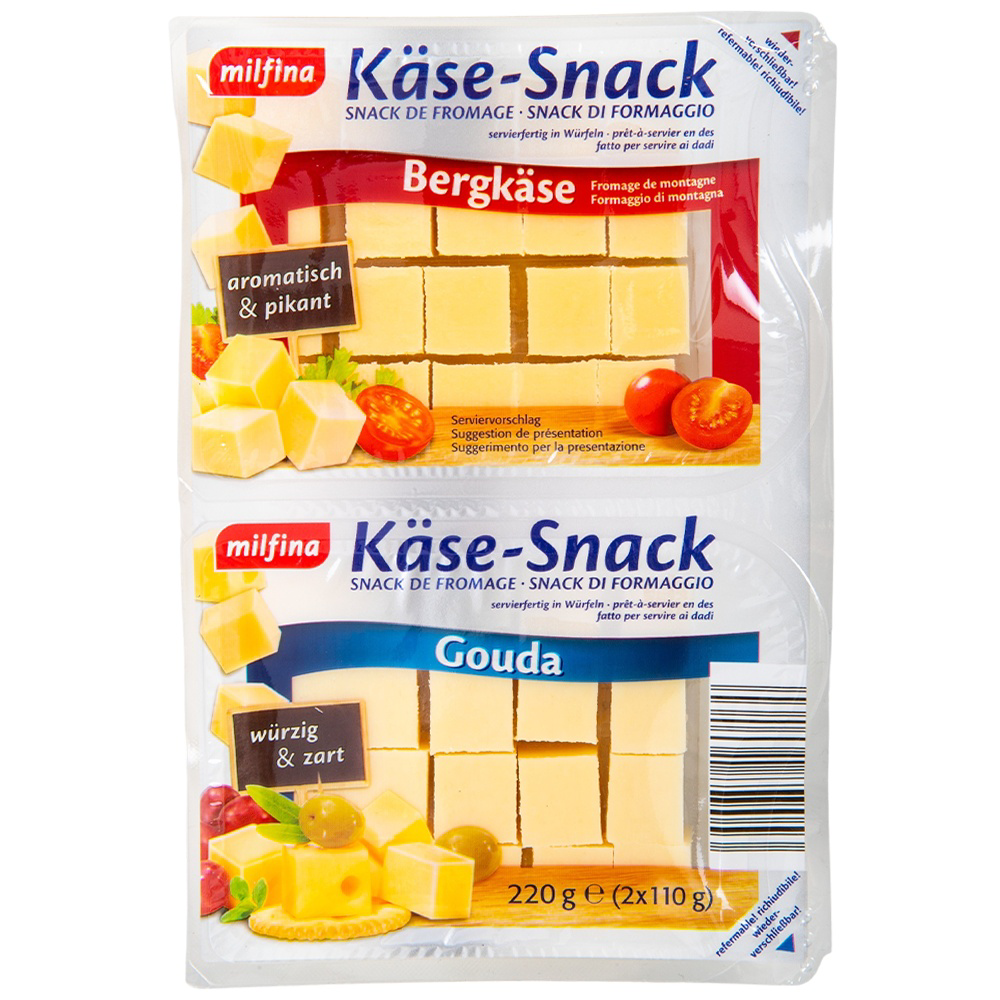 ROKSH Käsespezialitäten MILFINA Käse Snack Bergkäse-Gouda 2x110g