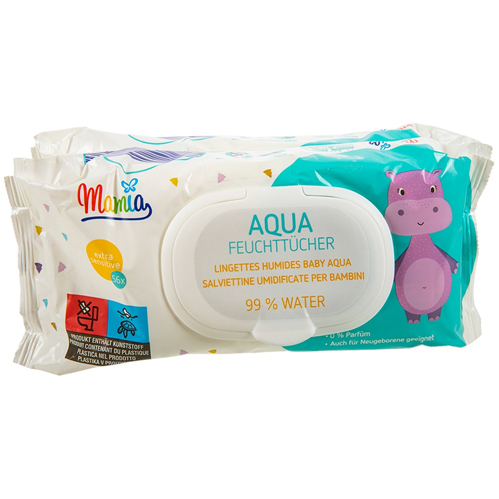 ROKSH Windeln & Pflegeprodukte MAMIA Aqua Feuchttücher 2x56 Stück