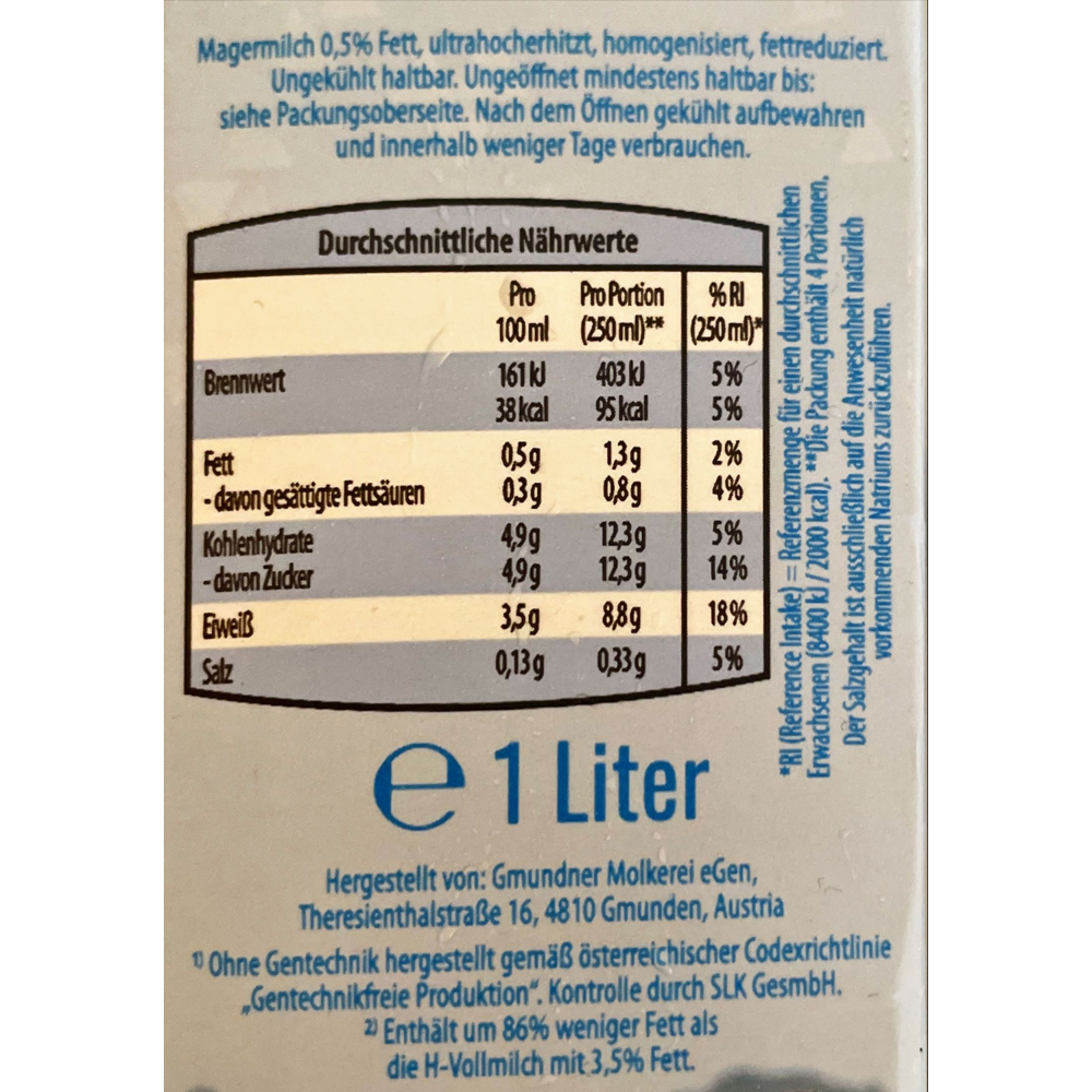 ROKSH Haltbare Milch, Sahne & Co MILFINA Leichte Haltbarmilch 0,5%