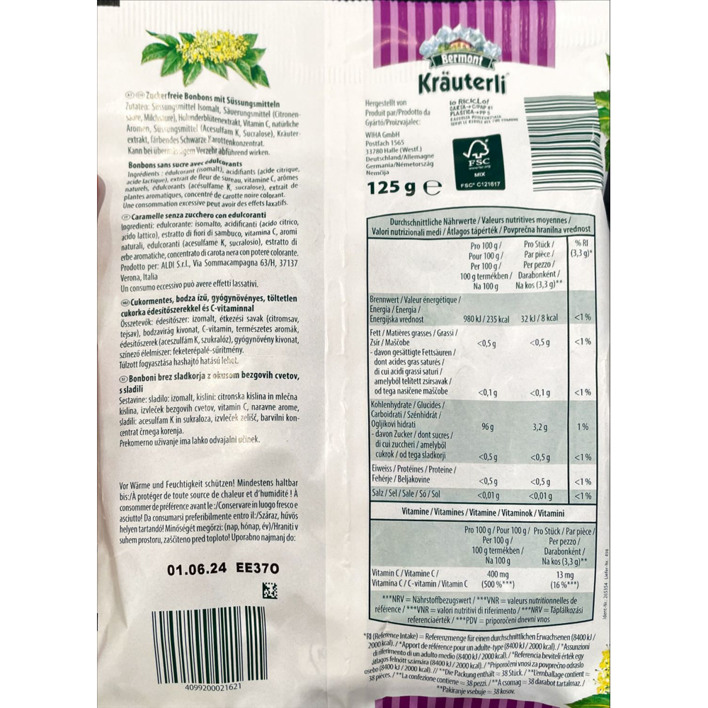 ROKSH Bonbons & Kaugummi BERMONT Kräuterli Holunderblüten 125g