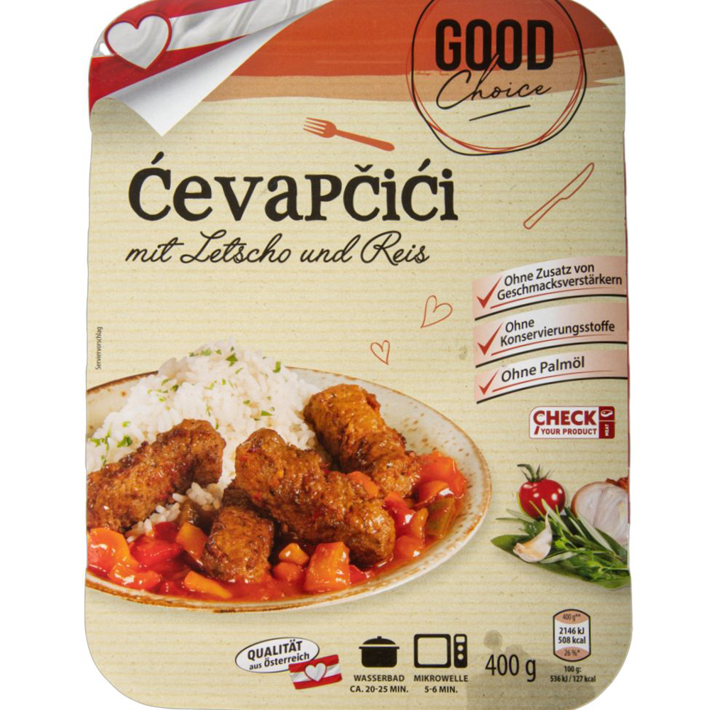 ROKSH Schnelle Küche GOOD CHOICE Chevapćići mit Letscho und Reis 400g