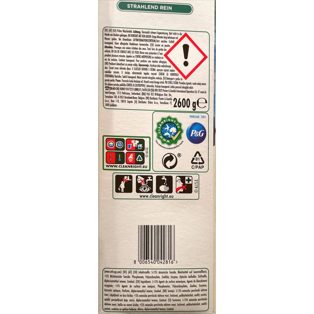 ROKSH Waschmittel ARIEL Pulver Vollwaschmittel 40 Wäschen 2,6kg HOFER