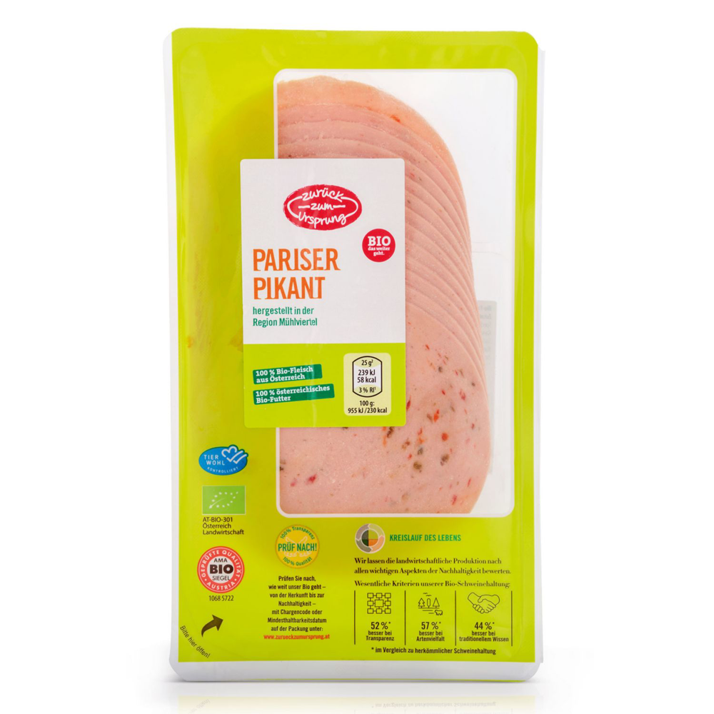 ROKSH Wurst geschnitten ZURÜCK ZUM URSPRUNG Pariser Pikant 130g